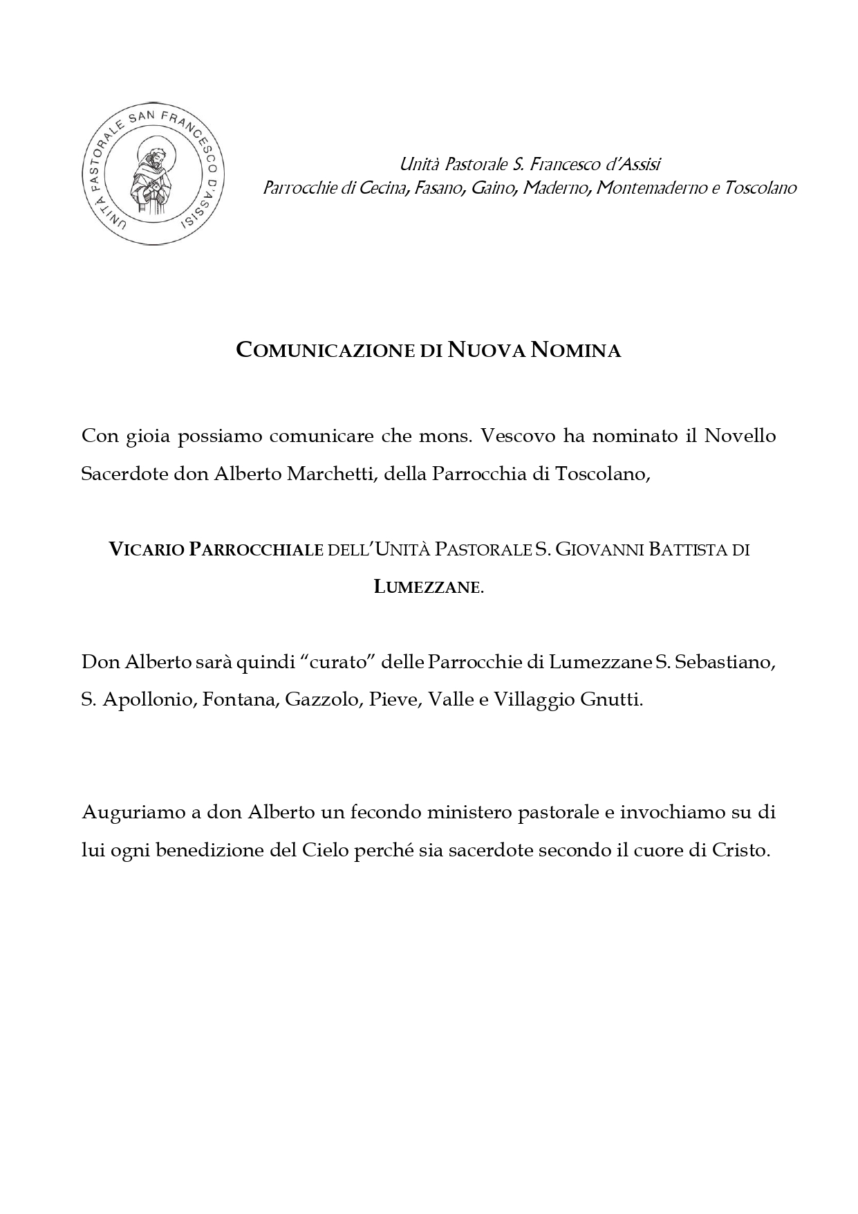 Nomina don Alberto Marchetti